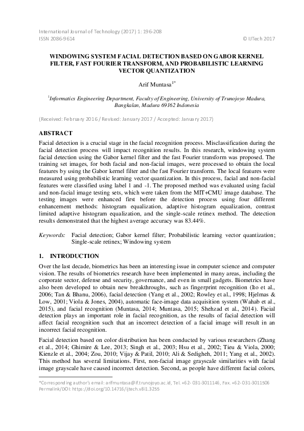 (PDF) Windowing System Facial Detection based on Gabor Kernel Filter, Fast Fourier Transform ...