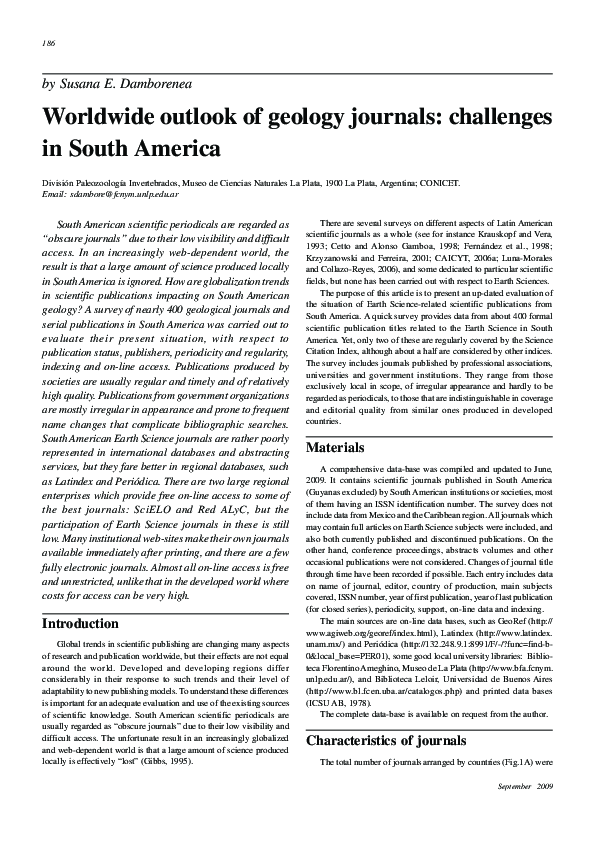 (PDF) Worldwide outlook of geology journals: challenges in South America
