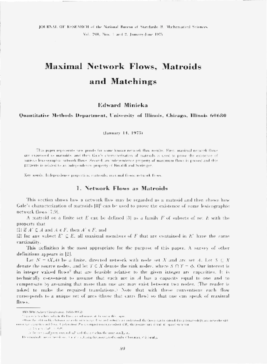 (PDF) Maximal network flows, matroids and matchings | Edward Minieka - Academia.edu