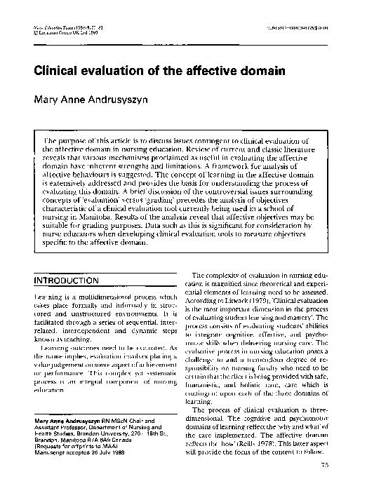 (PDF) Clinical evaluation of the affective domain