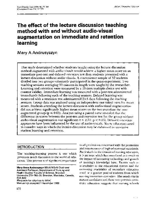 (PDF) The effect of the lecture discussion teaching method with and ...