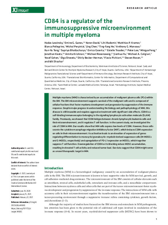(PDF) CD84 is a regulator of the immunosuppressive microenvironment in ...