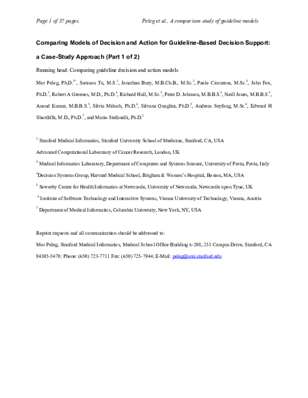 (PDF) Comparing models of decision and action for guideline-based decision support: a case-study ...