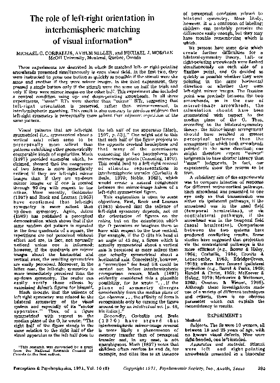 (PDF) The role of left-right orientation in interhemispheric matching ...