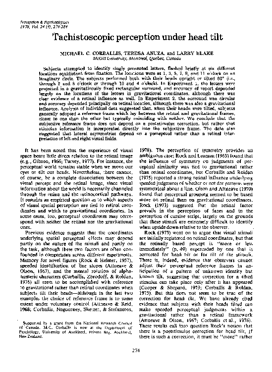 (PDF) Tachistoscopic perception under head tilt