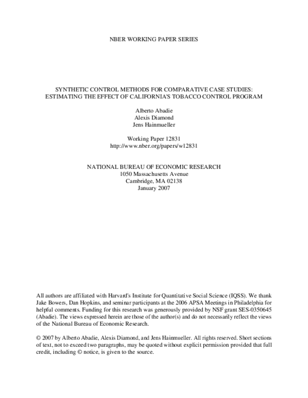 (PDF) Synthetic Control Methods for Comparative Case Studies ...