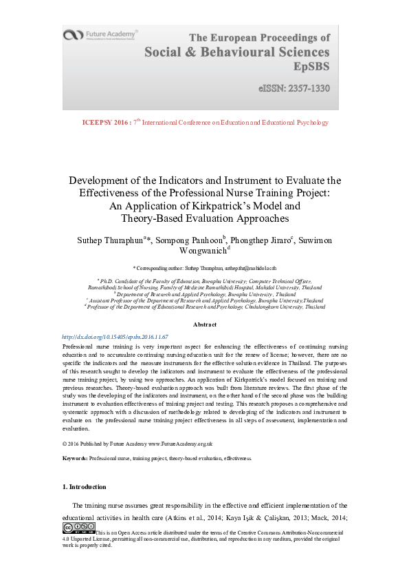 (PDF) Development of the Indicators and Instrument to Evaluate the Effectiveness of the ...