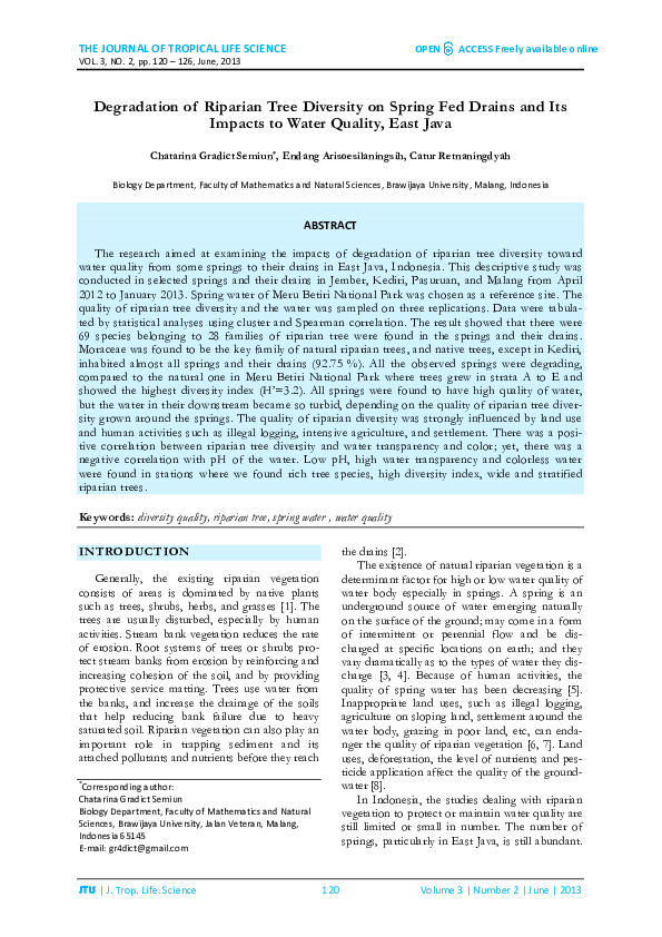 (PDF) Degradation of Riparian Tree Diversity on Spring Fed Drains and ...