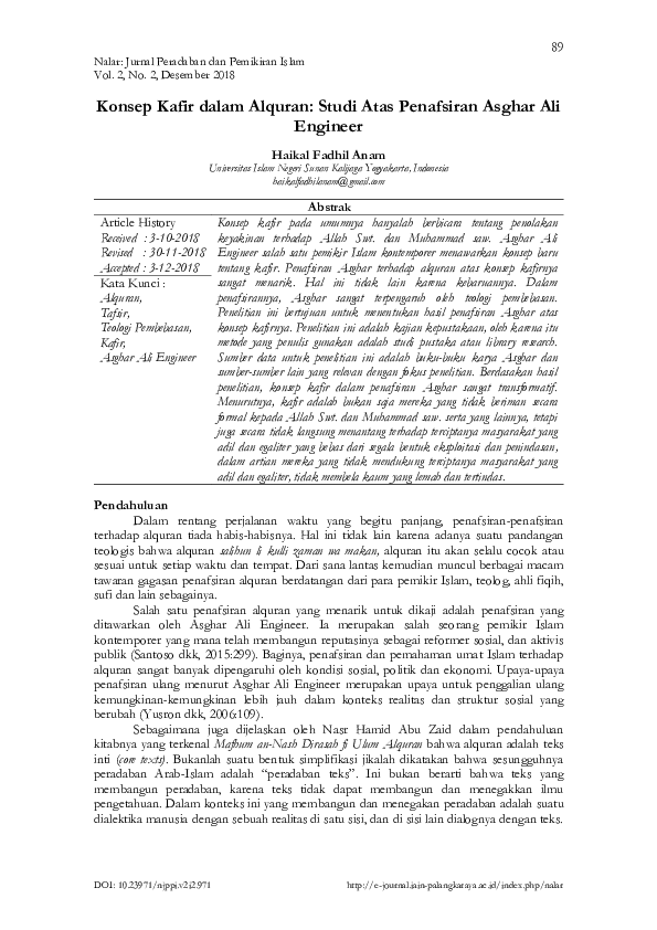 (PDF) Konsep Kafir dalam Alquran: Studi Atas Penafsiran Asghar Ali Engineer