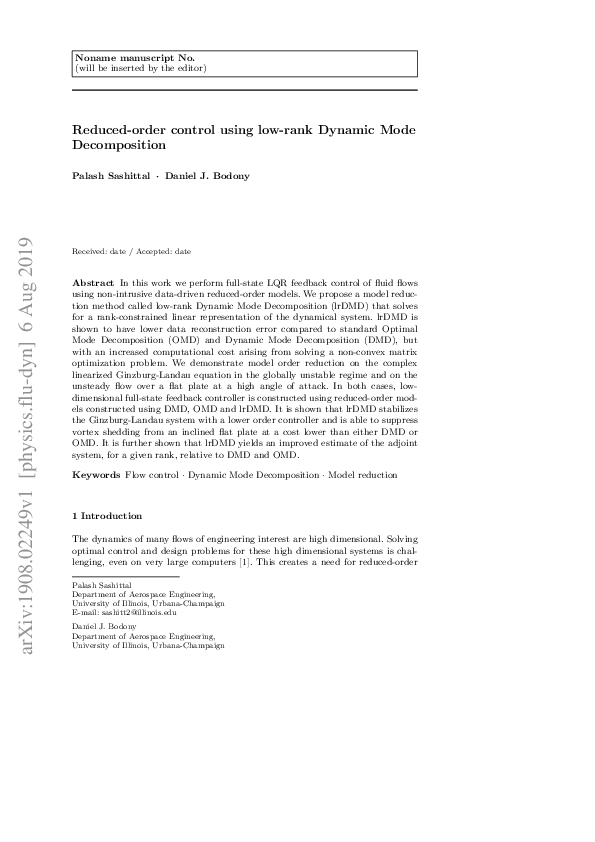 (PDF) Reduced-order control using low-rank dynamic mode decomposition
