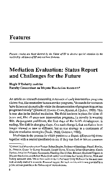 (PDF) Mediation Evaluation: Status Report and Challenges for the Future