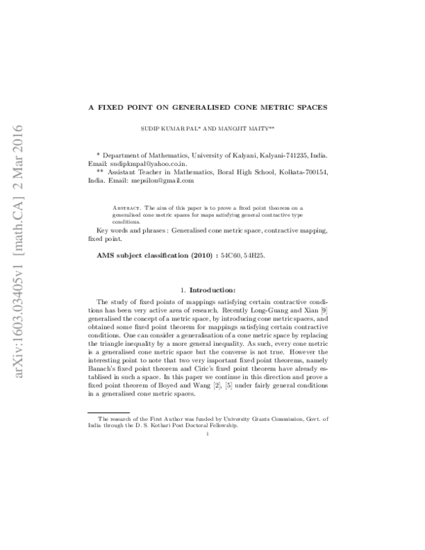 Pdf A Fixed Point On Generalised Cone Metric Spaces