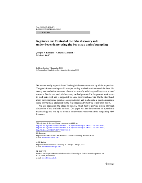 Pdf Control Of The False Discovery Rate Under Dependence Using The Bootstrap And Subsampling