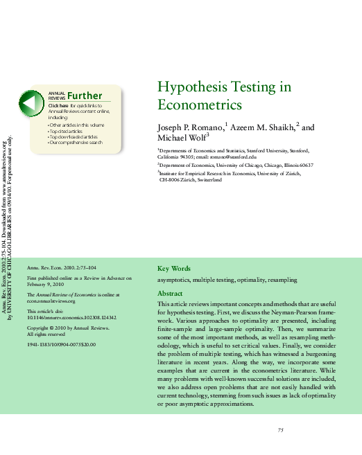 (PDF) Hypothesis Testing in Econometrics