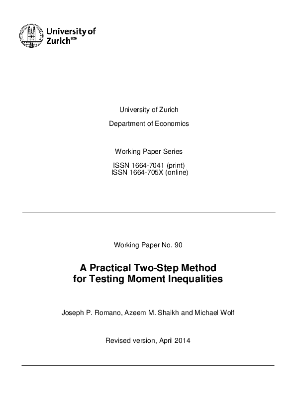 Pdf A Simple Two Step Method For Testing Moment Inequalities With An Application To Inference