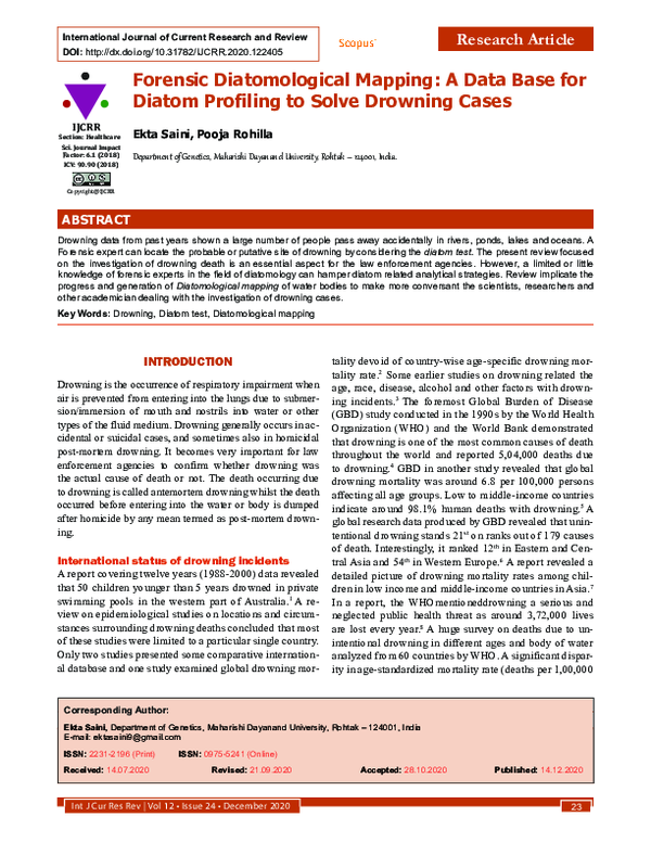 (PDF) Forensic Diatomological Mapping: A Data Base for Diatom ...