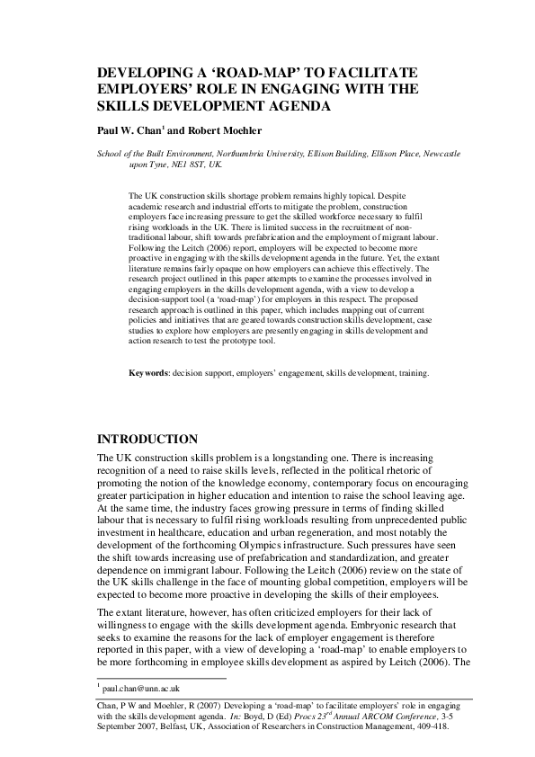 (PDF) Developing a 'Road-Map' to Facilitate Employers' Role in Engaging ...