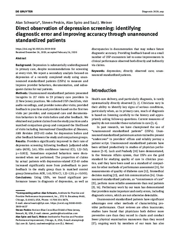 (PDF) Direct observation of depression screening: identifying ...