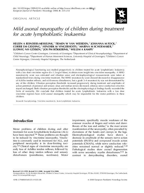 (PDF) Mild axonal neuropathy of children during treatment for acute ...