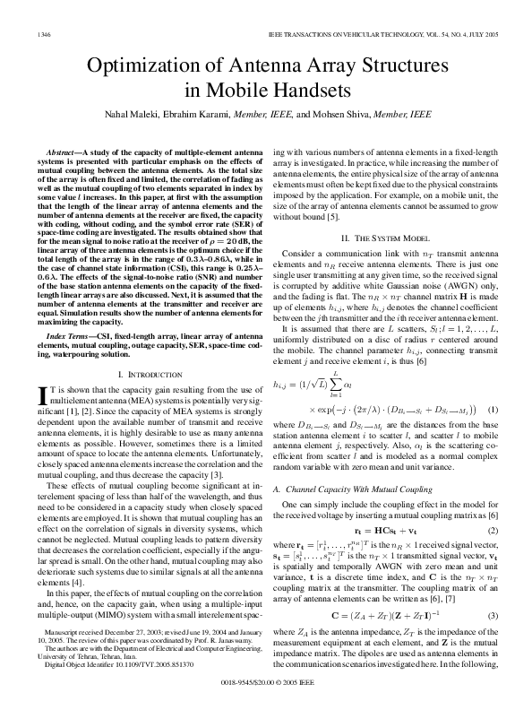 (PDF) Optimization of Antenna Array Structures in Mobile Handsets