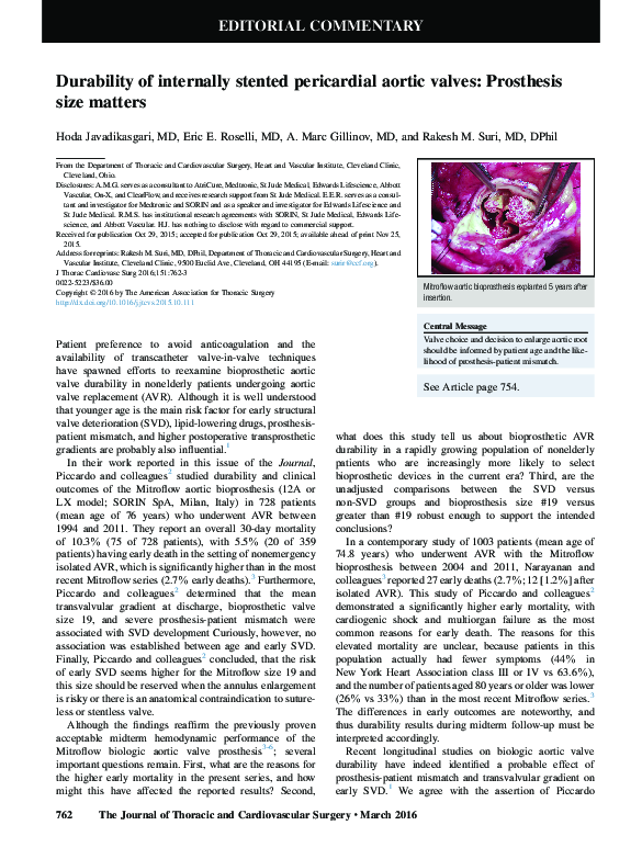 (PDF) Durability of the Mitroflow Pericardial Aortic Valve - Size Matters