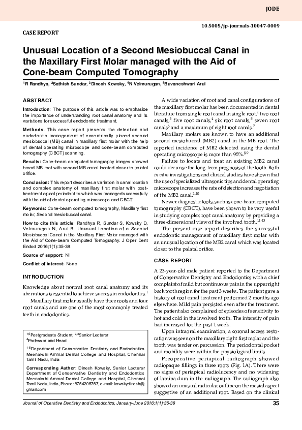 Pdf Unusual Location Of A Second Mesiobuccal Canal In The Maxillary