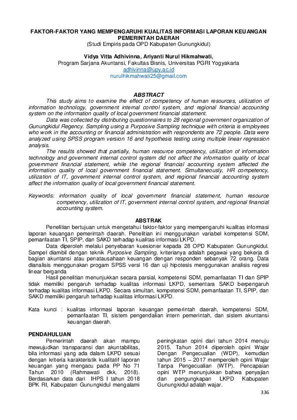 (PDF) Faktor-Faktor Yang Mempengaruhi Kualitas Informasi Laporan Keuangan Pemerintah Daerah ...