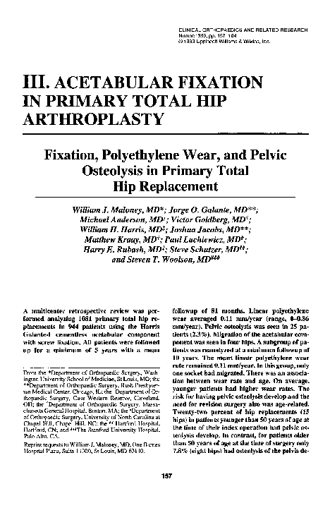 (PDF) Fixation, Polyethylene Wear, and Pelvic Osteolysis In Primary ...