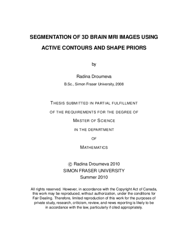 (PDF) Segmentation of 3D brain MRI images using active contours and shape priors