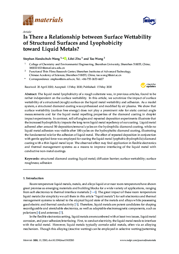 (PDF) Is There a Relationship between Surface Wettability of Structured ...