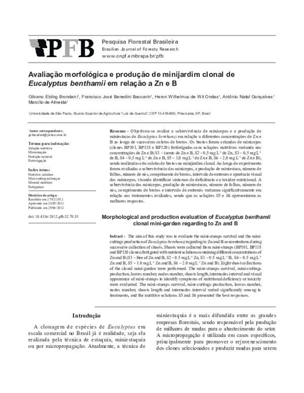 (PDF) Avaliação morfológica e produção de minijardim clonal de ...