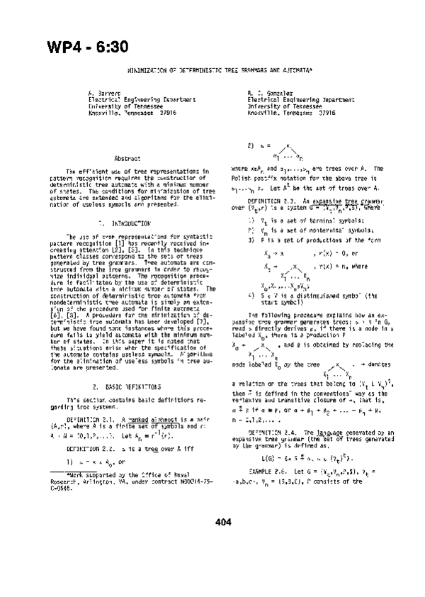Pdf Minimization Of Deterministic Tree Grammars And Automata Dr R C Gonzalez