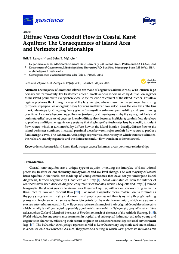 (PDF) Diffuse Versus Conduit Flow in Coastal Karst Aquifers: The ...