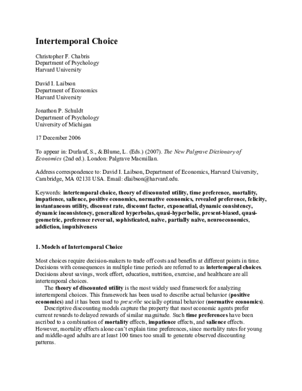 (PDF) Intertemporal choice