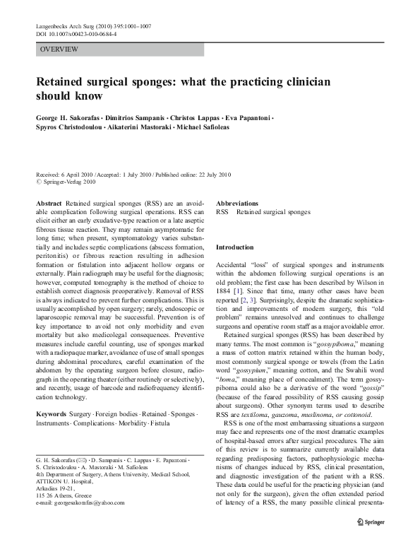 (PDF) Retained surgical sponges: what the practicing clinician should know
