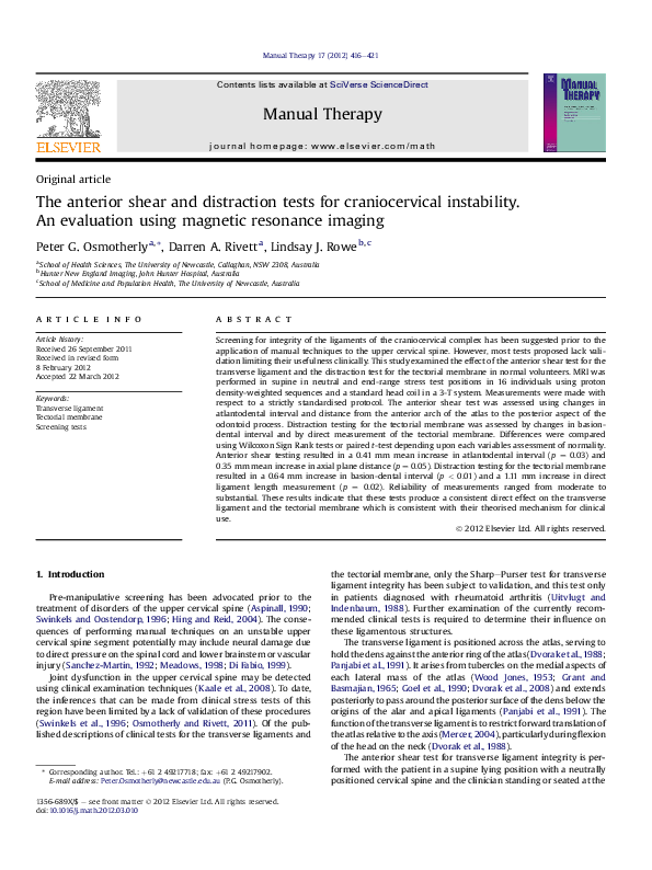(PDF) The anterior shear and distraction tests for craniocervical ...