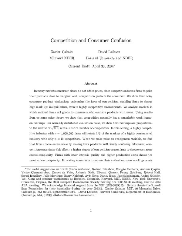 (PDF) Competition and Consumer Confusion