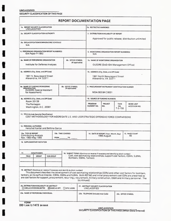 (PDF) Cost Methodology for Aggregate U.S. and USSR Strategic Offensive ...