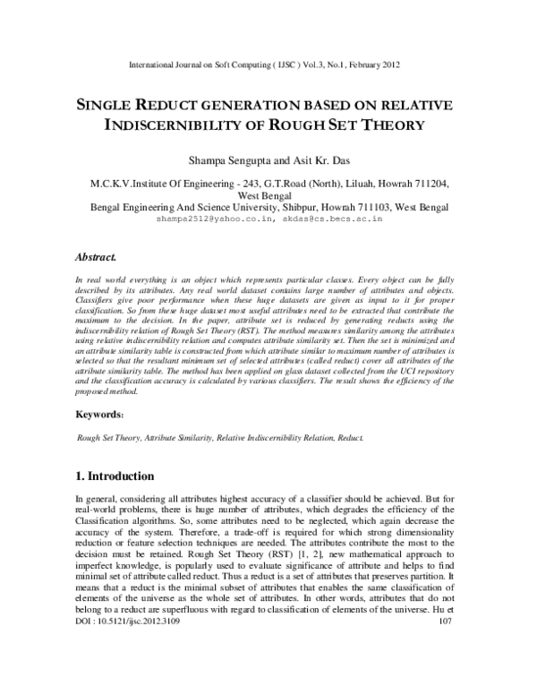 (PDF) Single Reduct Generation Based on Relative Indiscernibility of Rough Set Theory