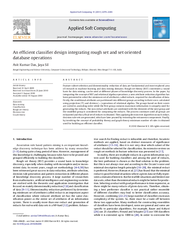 Pdf An Efficient Classifier Design Integrating Rough Set And Set