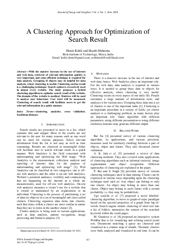 (PDF) A Clustering Approach for Optimization of Search Result