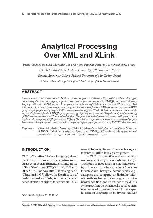 (PDF) Analytical Processing Over XML and XLink