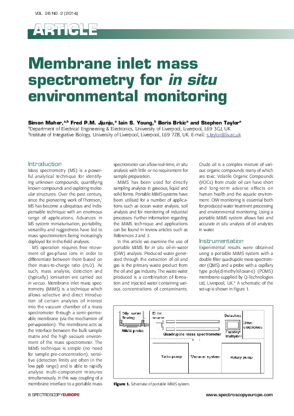 (PDF) Membrane inlet mass spectrometry for in situ environmental monitoring