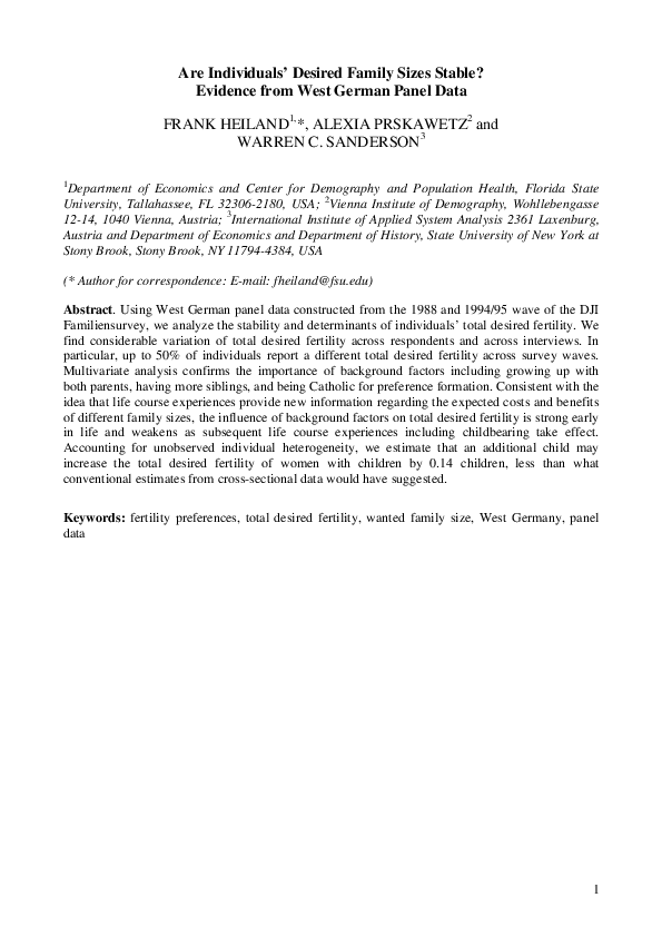 (PDF) Are individuals’ desired family sizes stable? Evidence from West ...
