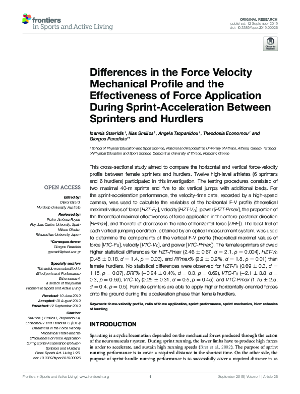 (PDF) Differences in the Force Velocity Mechanical Profile and the ...