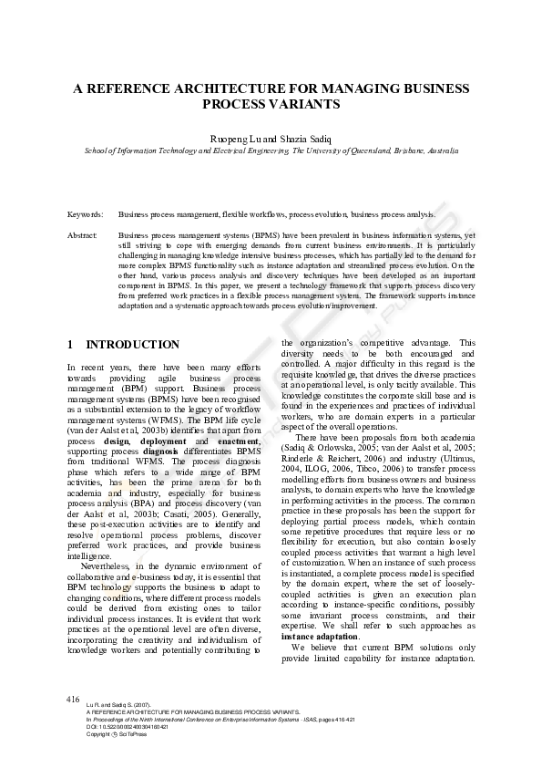 (PDF) A reference architecture for managing business process variants
