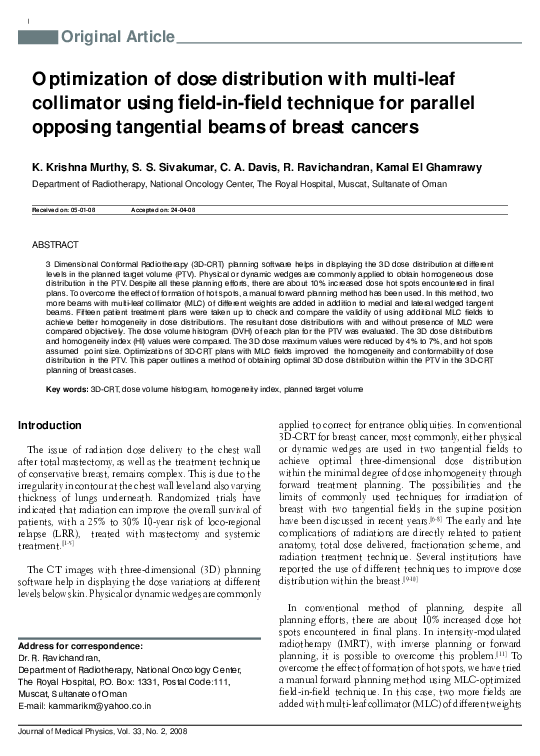 (PDF) Optimization of dose distribution with multi-leaf collimator using field-in-field ...