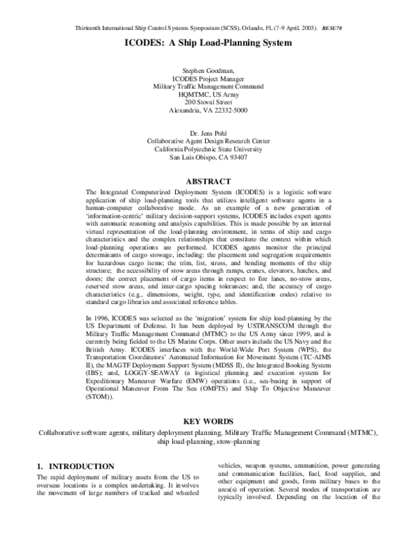 (PDF) ICODES: A Ship Load-Planning System