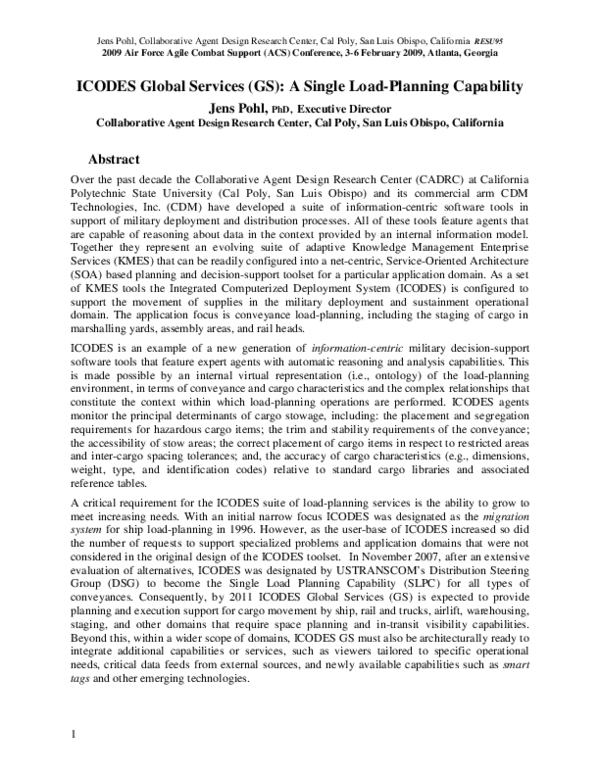 (PDF) ICODES Global Services (GS): A Single Load-Planning Capability