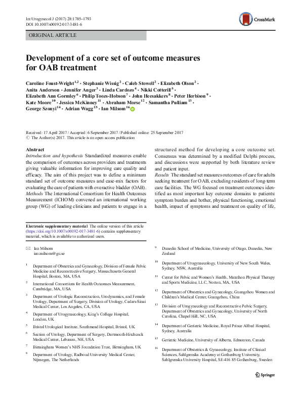 (PDF) Development of a core set of outcome measures for OAB treatment
